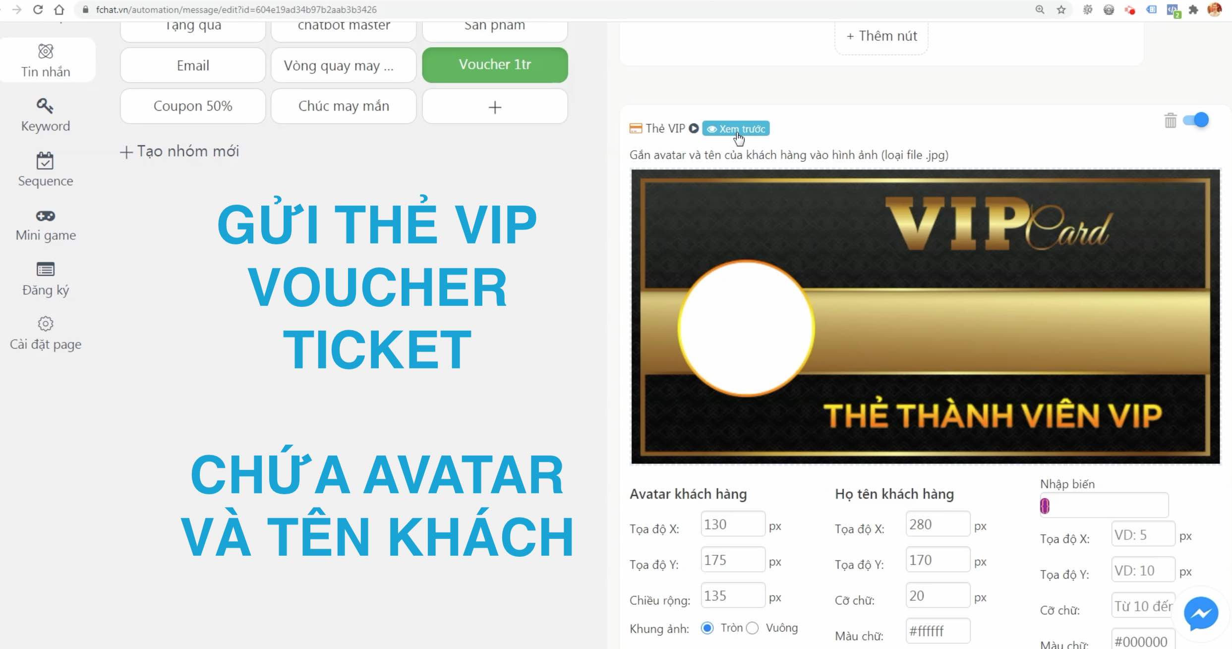 Tạo thẻ VIP, Voucher chứa avatar và tên của khách hàng