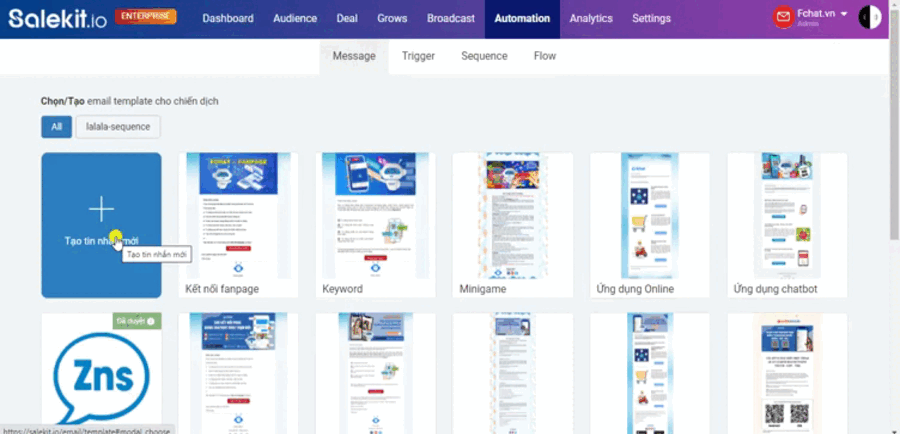 Kết nối OA Zalo và tạo ZNS mẫu