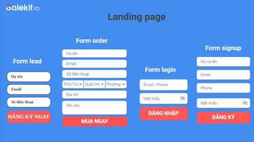 Landing page - Form login, signup, thu lead, tạo đơn